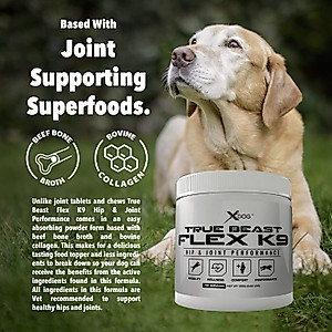 True Beast Flex K9 Hip, Joint, Muscle Builder & Performance Supplement for Dogs (Veterinarian Formulated) Glucosamine, MSM, Chondroitin, Creatine, DMG, Organic Turmeric, Vitamin C, Manganese.