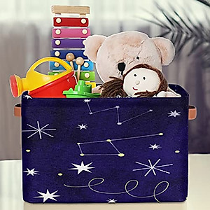 Pardick Large Collapsible Storage Bins ,Space Constellation Decorative Canvas Fabric Storage Boxes Organizer with Handles，Rectangular Baskets Bin for Home Shelves Closet Nursery Gifts