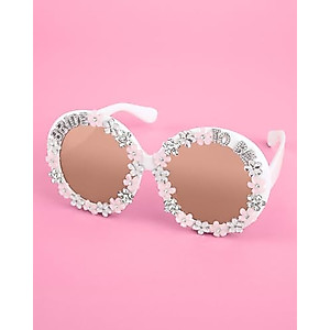 xo, Fetti Groovy Bride To Bride White Sunglasses - Flowers + Rhinestones | Last Disco Bachelorette Party Sunnies, Engagement Decorations, 70s Bridal Shower Accessory, Boho Bach Supplies