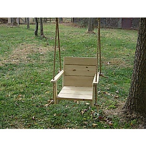 Wood Tree Swings - Wooden Hanging Chair Swing - Hang Outdoors in a Tree on a Porch or Patio Garden - Indoors in a Basement or Children's Playroom - Includes Rope and Clamps