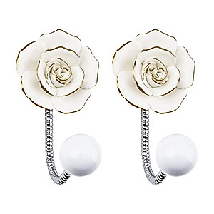 UFURMATE Coat Hooks, 2Pcs 3D Flower Ceramic Wall Coat Hook Decorative Flower Wall Mounted Robe Hook Bathroom Rose Rack Hangers for Hanging Scarf, Bag, Towel, Hat (Light Yellow Rose)