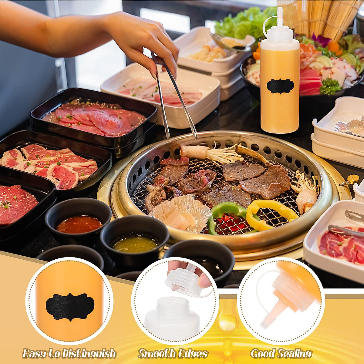 30 Pieces Condiment Squeeze Bottles Multipurpose Squirt Bottles Plastic Sauce Bottles Empty Condiment Containers with Cap Oil Dressing Ketchup Dispenser with 40 Chalkboard Labels, Chalk Marker (12 oz)