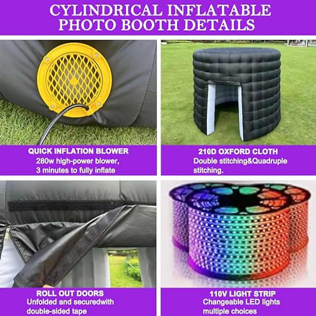 Inflatable Photo Booth Enclosure, 10 * 10 * 9ft Portable 16 Colors Shooting Tent for 360 Photo Booth Machine with 2 Doors, Inner Air Blower, Remote Controll Booth Tent for Wedding Birthday Parties