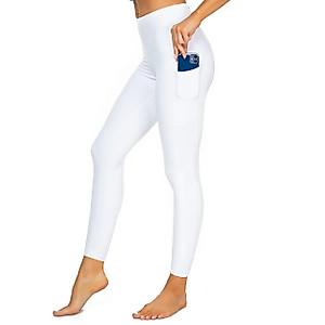 Kcutteyg Yoga Pants for Women with Pockets High Waisted Leggings Workout Sports Running Athletic Pants (White, Medium)