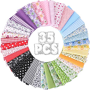 Macarrie 35 Pcs 100% Cotton Fabric Quilting Patchwork Fabric Fat Quarter for Sewing Quilting Squares Fabric Bundles Floral Printed Sewing Supplies for Quilting Patchwork (10 x 10 Inch)