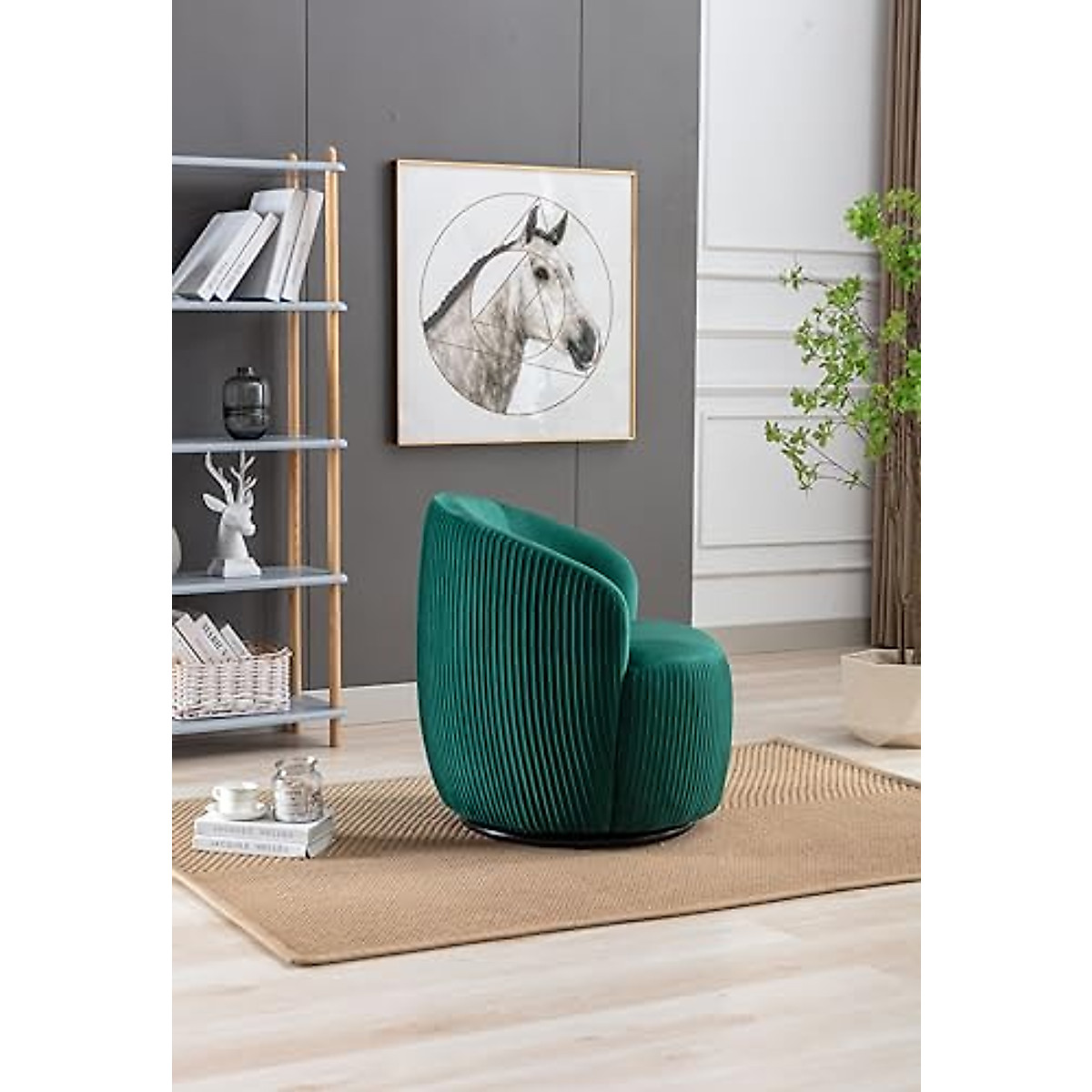 INMOZATA Swivel Chair,Velvet Fabric Barrel Chair for Small Space,Modern Accent Chairs for Living Room,Green