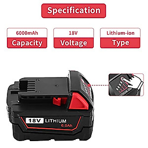 2 Pack 6.0Ah Replacement for Milwaukee 18V Battery Compatible with Milwaukee 18 Volt XC 48-11-1820 48-11-1850 48-11-1815 48-11-1852 48-11-1822 48-11-1828 48-11-10 48-11-1811 48-11-1840