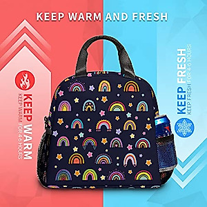 Reusable Insulated Lunch Bag for Boys and Girls, Rainbow Cooler Lunch Box with Adjustable Removable Shoulder Strap for Women, Lunch Tote Bag with Side Pockets for Picnic Work Gym Outdoors