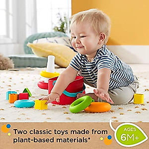 Fisher-Price Baby's First Blocks and Rock-a-Stack gift set, 2 plant-based toys for infants ages 6 months and older