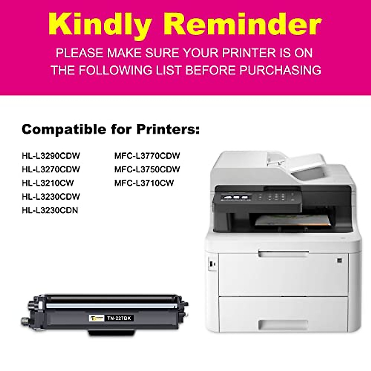 Toner Bank Compatible Toner Cartridge Replacement for Brother TN227 TN227Y TN-227 TN223 TN223Y use with MFC-L3770CDW HL-L3290CDW HL-L3230CDW MFC-L3710CW MFC-L3750CDW L3210CW Tray (Yellow,1 Pack)