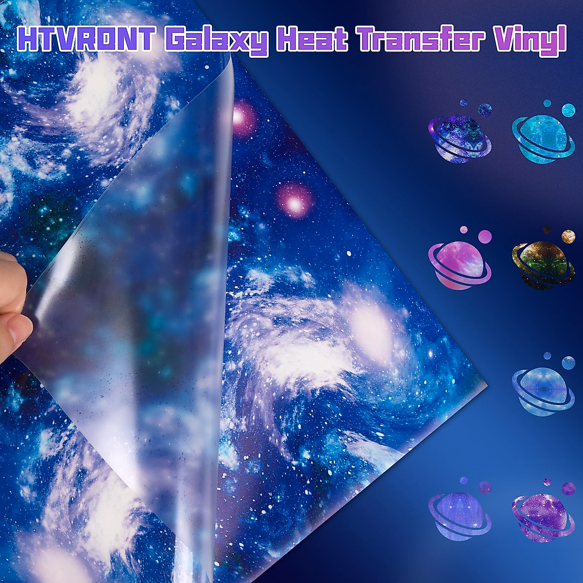 HTVRONT Galaxy Heat Transfer Vinyl - 7 Pack 12x10in Starry Sky Iron on Vinyl for t Shirts, Space Pattern Galaxy HTV Vinyl with 1 Pack Teflon Sheet, DIY Crafts