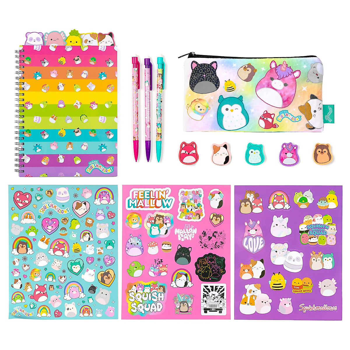 Fashion Angels Squishmallows Journal Gift Set - Includes Journal, Pencil Pouch, Squishmallows Stickers, Erasers, and 3 Mechanical Pencils - Join The Squish Squad - Cute Stationery Set - Ages 6 and Up