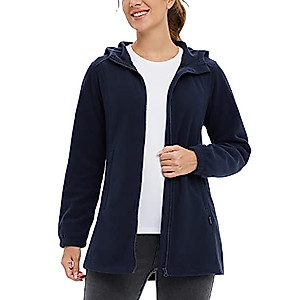 BALEAF Women's Fleece Jacket Long Zip Up Hoodie Lightweight Thermal Sweater Coat for Hiking Travel Navy Blue XL