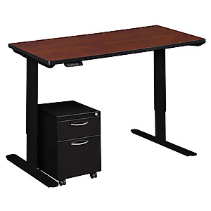 Regency Esteem Single Pedestal Powered One-Touch Height Adjustable Desk/Table, 60", Cherry/Black