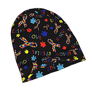 Autism Awareness Special Love Beanie Hat for Men and Women Lightweight Slouchy Hip-Hop Running Skull Cap Breathable Stretchy Sleep Hats Chemo Cap