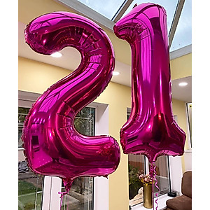 40 Inch Hot Pink 21 Number Balloons Giant Jumbo Huge 12 or 21 Foil Mylar Helium Number Balloons Dark Pink Birthday Mylar Digital Balloons 12th 21st Birthday Anniversary Events Party Decorations