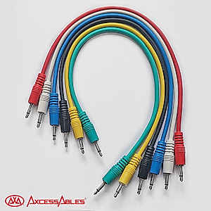 AxcessAbles 3.5mm TS to 3.5mm TS Patch Cables | 1/8 Inch TS Aux Cable Pack (1ft, 6 Pack) | 3.5mm TS Eurorack Synthesizer Audio Cables | Multicolor Unbalanced Patch Cables 1ft (6-Pack)