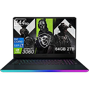 MSI GE76 Raider 17.3" 144Hz (64GB RAM, 2TB PCIe SSD, Intel 8-Core i7-11800H (Beat Ryzen 7 5800H), RTX 3060 6GB) FHD Thin Bezel Gaming Laptop, Thunderbolt 4, Webcam, RGB Backlit, Windows 11 Home