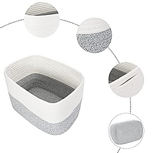 AUSSIY 3 Pack Rope Baskets for Storage Basket, Cotton Rope Woven Basket with Handles. Blanket Basket for Storing Clothes, Toys, Books, Shelves etc, 15''L x 10''W x 9.5''H, Gray/White