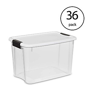 Sterilite 30 Quart Ultra Clear Plastic Stackable Storage Tote Container with Latching Lid (36 Pack)