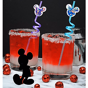 Glitter Sequin Mouse Theme Birthday Party Favors Nicky Mouse Straws, Mouse Shape Reusable Plastic Drinking Straws 8 Designs for Kids Birthday Party 24Pcs with 2 Cleaning Brush