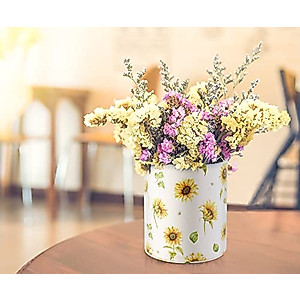 WAVEYU Pen Holder, Makeup Brush Holder Leather Cute Floral Pattern Pencil Cup for Girls Kids Women Durable Stand Desk Organizer Storage Gift for Office, Classroom, Home, Daisy