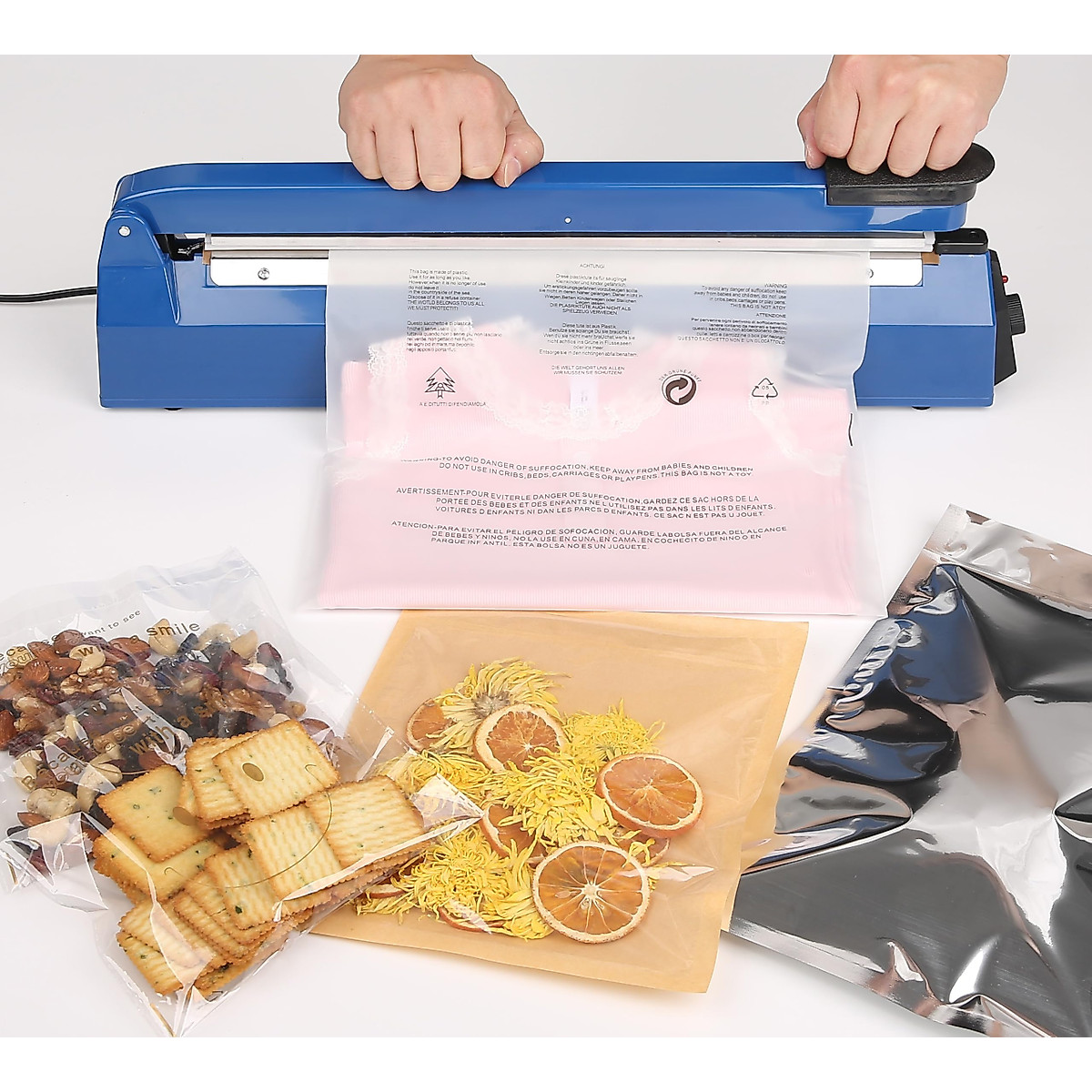 Impulse Sealer 12 inch Manual Heat Sealer Machine with Adjustable Heating Mode, ABS Shrink Wrap Bag Sealers for Plastic PE PP Bags, Portable Poly Bag Sealing Machine with Extra Replace Kit(Blue)