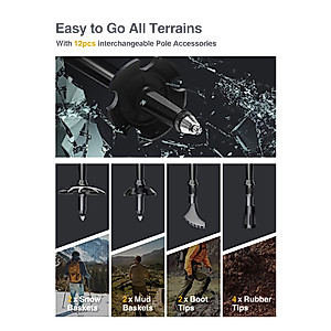 Luxtude Trekking Poles Hiking Poles, Collapsible Folding Hiking Sticks, Ultra Lightweight Aluminum 7075 Walking Sticks for Women and Men, Adjustable Hiking Stick with Aluminum Flip-Lock (2 Pack)