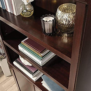 Sauder Misc Storage 3-Shelf 2-Door Tall Wood Bookcase in Cherry