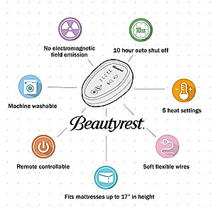 Beautyrest 3M Scotchgard Heated Mattress Pad - Electric Bed Warmer with 5 Heat Settings, 10 Hr Auto Shut Off Timer, All Around Elastic Deep Pocket, UL Certified, Machine Washable, White Queen