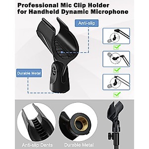 Mictop 2 Pack Desktop Mic Stand, Portable Foldable Tripod with Mic Clip Holder, Adjustable Microphone Stand For Dynamic Microphone.