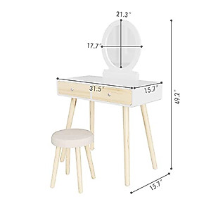 Tidyard Versatile Vanity Set, Large Storing Makeup Vanity Table with Mirror, Drawers, Stool, Bedroom Dresser Table, Writing Desk, White