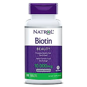 Natrol Biotin, Maximum Strength, 10,000 mcg Tablets 100 ea (Pack of 6)