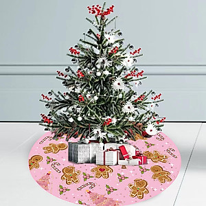 Christmas Tree Skirt Pink Tree Skirt Christmas Tree Candy Cane Gingerbread Xmas Winter Tree Skirt 48 Inch for Pink Christmas Indoor Outdoor Decorations