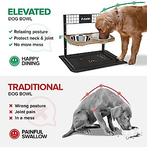 Ciconira Metal Elevated Dog Bowls with Slow Feeder & Spillproof Mat, 8°Tilted Raised Dog Bowl Stand with Two 1.3L Stainless Steel Dog Food Water Bowls,4 Height Adjustable for Large Medium, Small Dogs