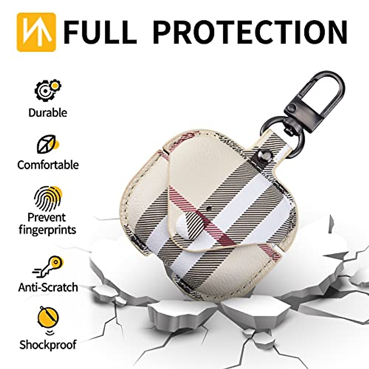 Pujuyeka Leather Luxury Case for AirPods 3rd Generation 2021 with Keychain,Designer Plaid Cute Airpod Charging Case Cover Aesthetic Lockable Protective Air Pod Skin Cover (AirPod 3rd Gen 2021 Beige)