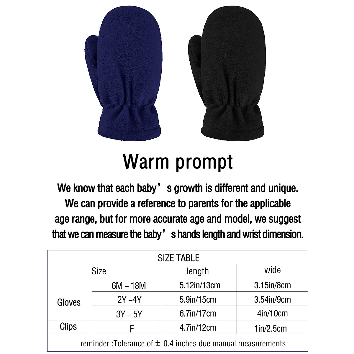 Hotop 2 Pairs Toddler Baby Winter Mittens Kids Fleece Warm Easy on Mittens with Glove Clips for Baby Boy Girl