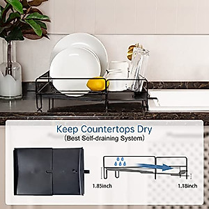 Sgokuno Dish drainers Drying Racks - Small Dish Drying Rack Dinnerware Drainer Removable Drip Tray, Cup Holder, Compact Kitchen Dish Drainers for Countertop