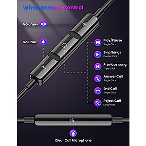 3.5mm Headphone for Moto G 5G Stylus,Wired Earbuds Magnetic HiFi Stereo with Microphone Volume Control Noise Cancelling Aux Earphone Airplane Headset for Samsung Galaxy A23 A14 A12 MP3 MP4 Purple