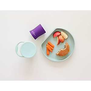 otterlove Silicone Baby Plate with Suction Base - 100% Platinum Pure LFGB Silicone with NO Fillers - BPA Free - Fits Most Highchair Trays (Undivided Sage Plate + Cover)