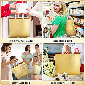 64 Packs Gold Reusable Grocery Bags Shopping Tote Bag with Handle Glossy Wedding Gift Bag Large Gift Bags Non Woven Gift Wrap Bags Present Bag for Wedding Birthday Party, 12.7 x 11.1 x 4.7 Inch