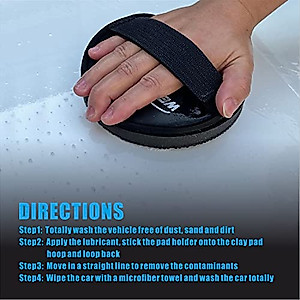 WEST HORSE 6" Car Detailing Clay Pad, Clay Bar Pad Disc for Auto Detailing, 1Pc Magic Clay Pad and 1Pc Hand Strap Applicator (6 Inch, Black)