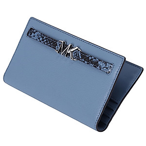 Michael Kors Reed Large Bifold Wallet Denim Blue Leather Exotic Multi