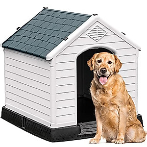 YITAHOME Large Plastic Dog House Outdoor Indoor Insulated Doghouse Puppy Shelter Water Resistant Easy Assembly Sturdy Dog Kennel with Air Vents and Elevated Floor (41''L*38''W*39''H, Blue)