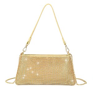 Valleycomfy Bling Evening Clutch Bag for Women Lady Girl Bride Rhinestone Purse For Prom Cocktail Party Wedding Engagement, Gold