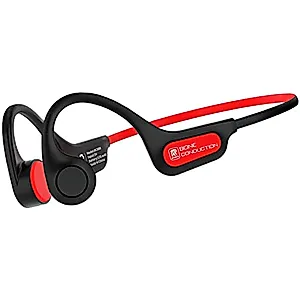 RR SPORTS Bone Conduction Headphones, Open Ear Bluetooth 5.3 Sport Earphones with Built-in Mic and MP3 Player 16G Memory, IPX8 Wireless Waterproof Headset for Swimming, Running, Cycling (Black-Red)