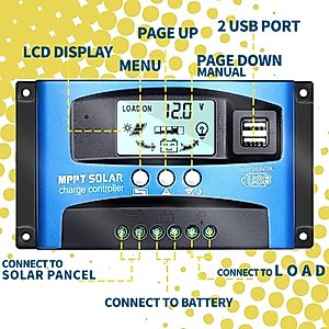 EpRec MPPT 100A 12V/24V Auto Focus Tracking Solar Panel Charge Controller Regulator with Dual USB Port,LCD Display, New Mppt Technical