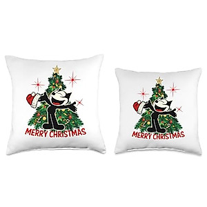 Felix Cat Cartoon Merry Christmas Holiday Designs Merry Christmas Felix Classic Holiday Joy Xmas Tree Throw Pillow, 18x18, Multicolor