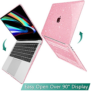 May Chen Compatible with MacBook Air 13 inch Case 2021 2020 2019 2018 Release Models: M1 A2337 A2179 A1932, Plastic Hard Shell Case for Mac Air 13 inch with Retina Fits Touch ID, Pink Glitter