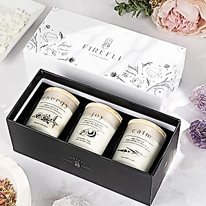 Firefli Crystal Candles 3-Piece Crystal Candle Set with Wood Lids & Dried Flowers | Candles Gifts for Women | 3.5oz Manifestation Candles with Crystals Inside | Soy Wax Scented Luxury Candles